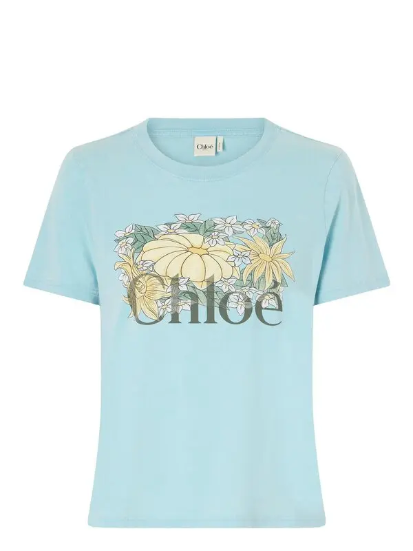Chloé Printed Cotton-jersey T-shirt - Blue
