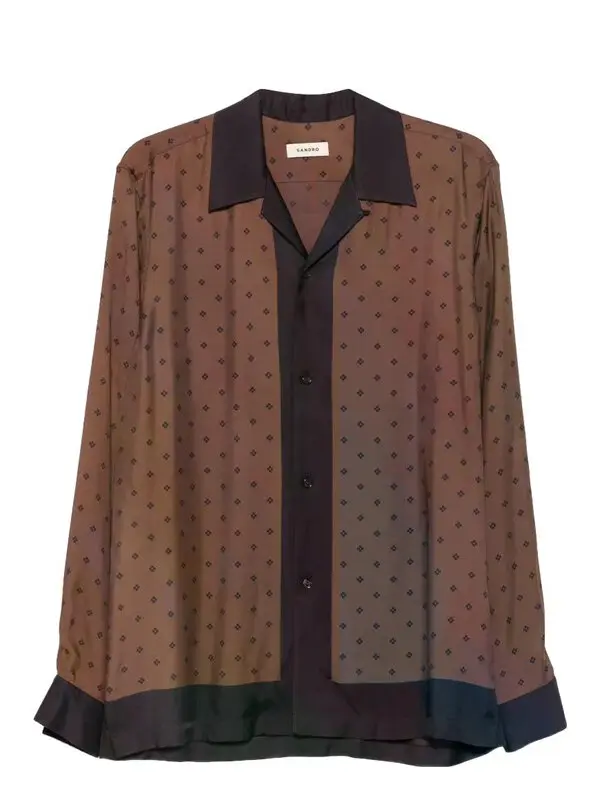 Sandro Monogram-pattern Shark-collar Shirt - Brown
