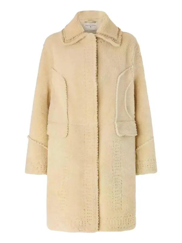 Ermanno Scervino Shearling Embroidered Coat - Neutrals