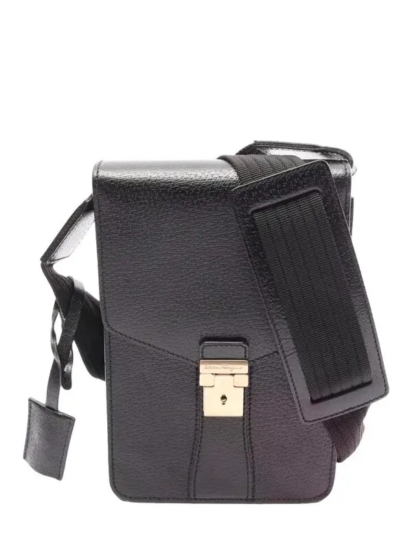 FERRAGAMO Grained Leather Foldover Shoulder Bag - Black