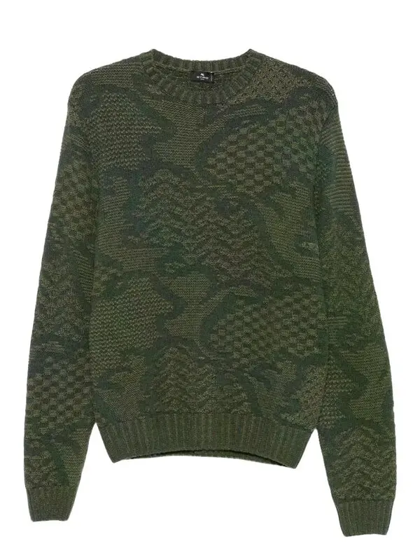 Etro Intarsia-knit Crew-neck Sweater - Green