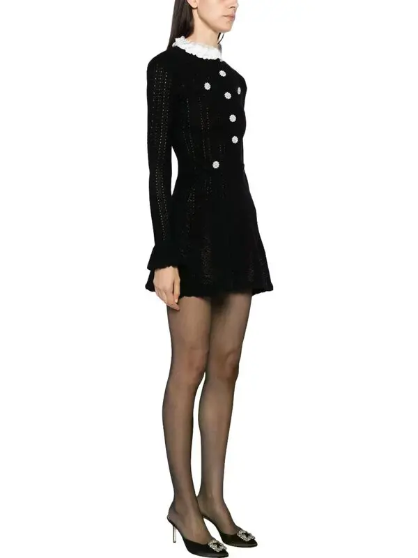 SELF-PORTRAIT Flower-button Lace-collar Mini Dress - Black