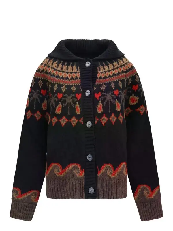 Alanui Fair Isle Pattern Wool Cardigan - Black