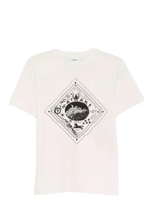 MARANT ETOILE Graphic-print Slub-texture T-shirt - Neutrals