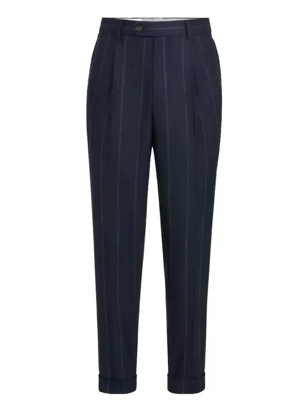 Brunello Cucinelli Cashmere And Virgin Wool Multistripe Pleated Trousers - Blue