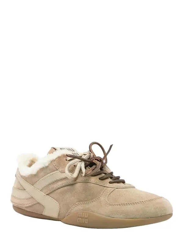 Miu Miu Shearling Trim Low-top Sneakers - Neutrals