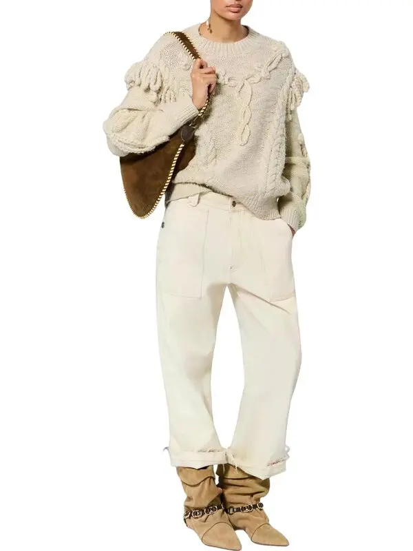 MARANT ETOILE Aran Knit Fringed Sweater - Neutrals