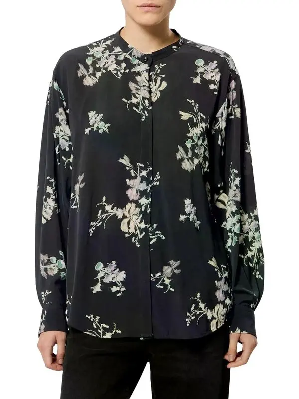 MARANT ETOILE Floral Print Pleated Shoulder Shirt - Black