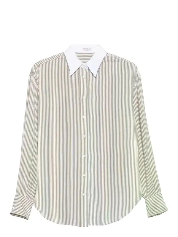 Brunello Cucinelli Striped Silk Shirt - Neutrals