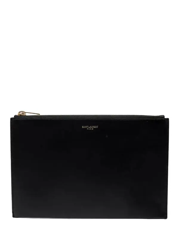 Saint Laurent Leather Zip Clutch Bag - Black