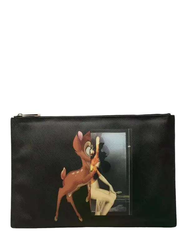 Givenchy Printed Leather Zip Clutch Bag - Black