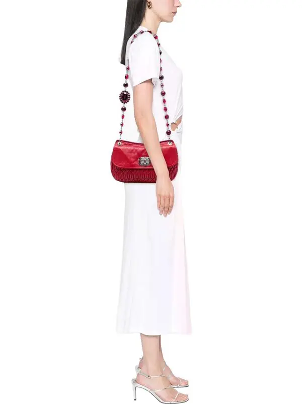 Miu Miu Matelasse Nappa Crystal Chain Crossbody Bag - Red