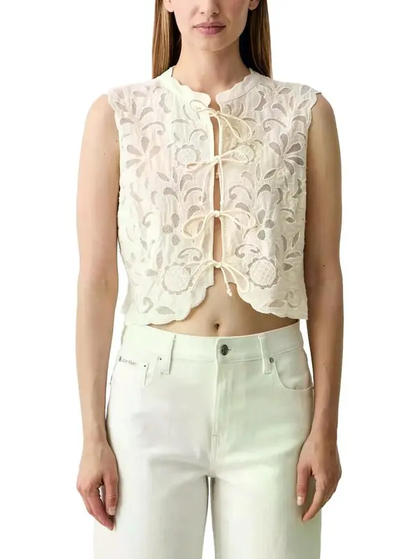 PEDRO DEL HIERRO Broderie Anglaise Cropped Blouse - Neutrals