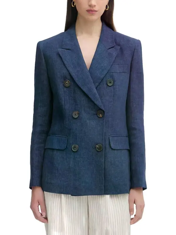 Luisa Spagnoli Vittorio Double-breasted Linen Blazer - Blue