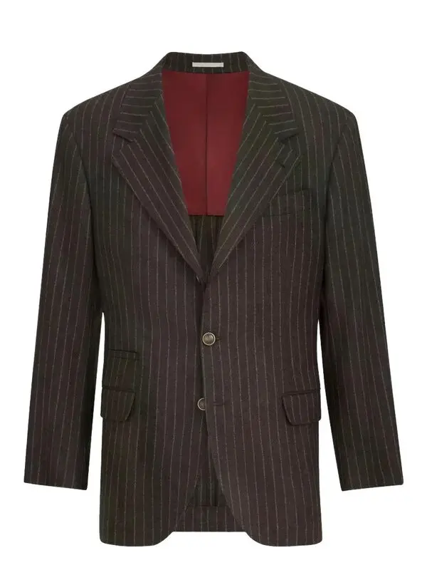 Brunello Cucinelli Virgin Wool And Cashmere Chalk Stripe Flannel Tailor Blazer - Brown