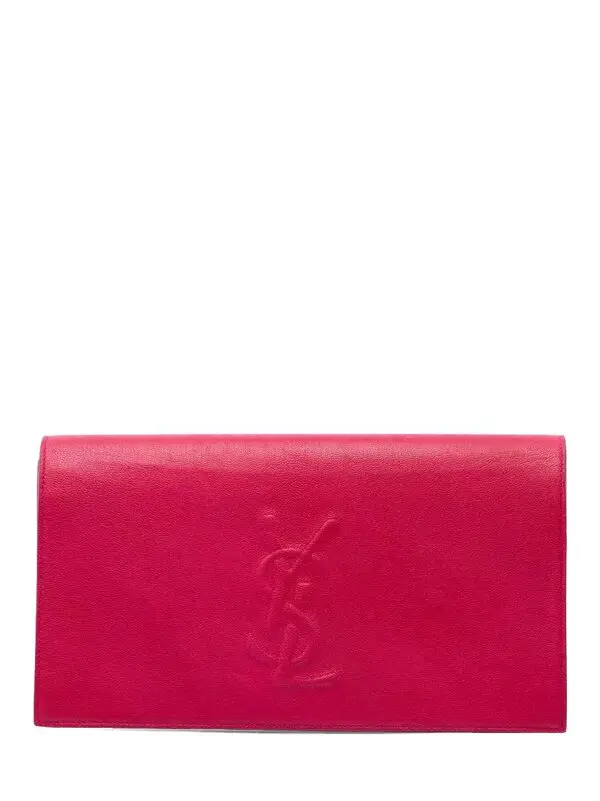 Saint Laurent Large Leather Monogram Clutch Bag - Pink