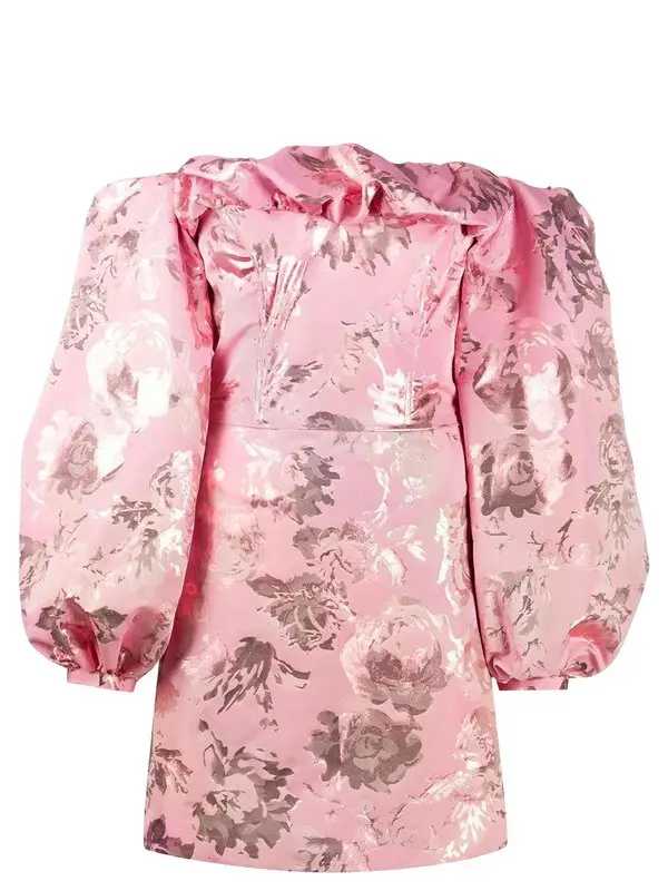 Stine Goya Off-shoulder Mini Dress With Metallic Rose Print - Pink
