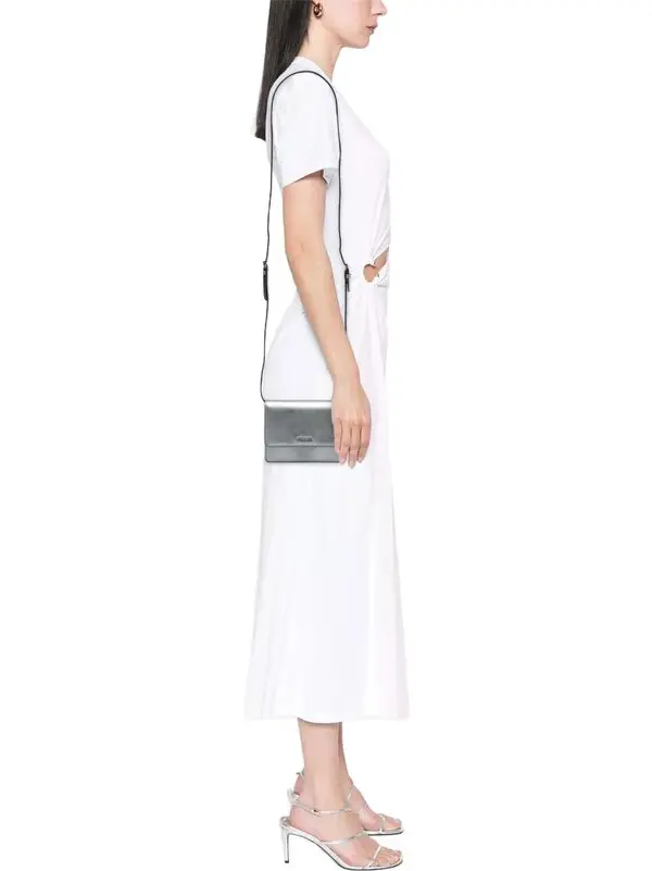 Prada Saffiano Leather Wallet On Strap Crossbody Bag - Silver