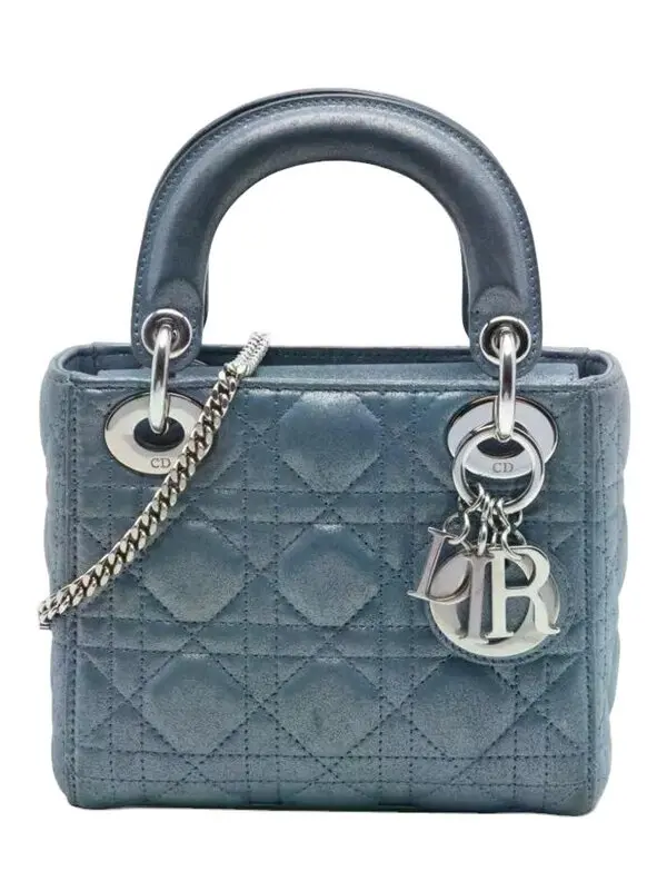 Dior Mini Iridescent Lambskin Cannage Lady Satchel - Blue