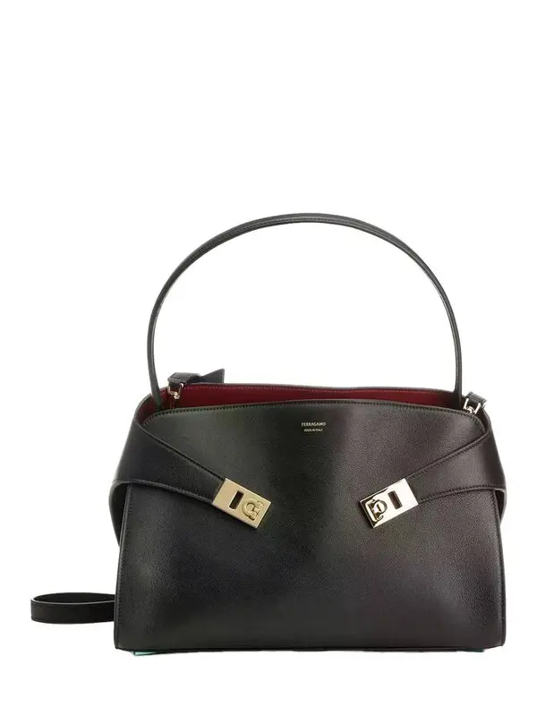 FERRAGAMO Hug Soft Bicolor Shoulder Bag M - Black