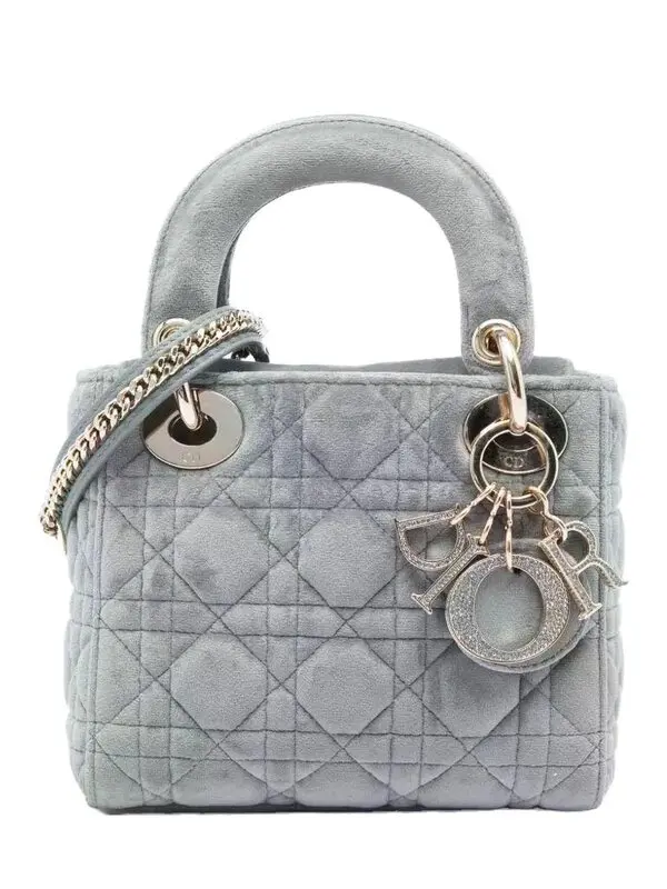 Dior 2019 Mini Velvet Cannage Lady Satchel - Grey