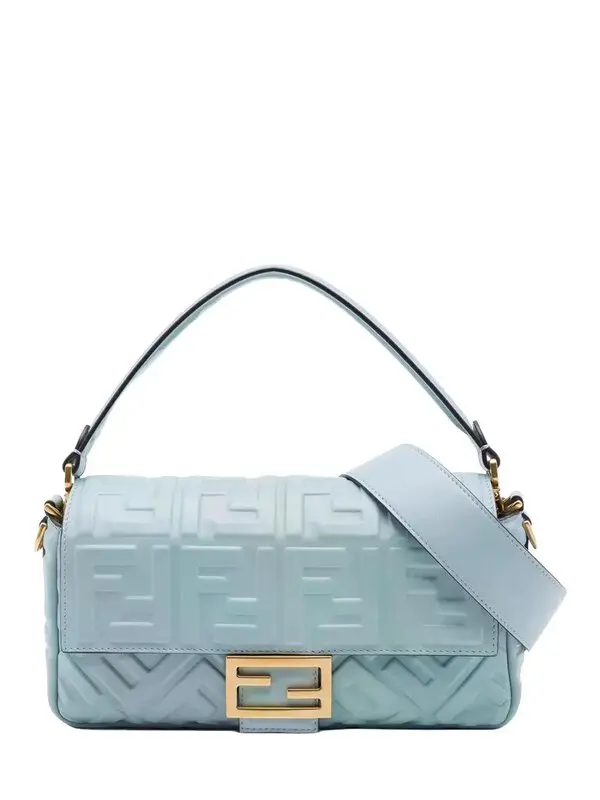 Fendi 2010-2026 Zucca Embossed Leather Baguette Satchel - Blue