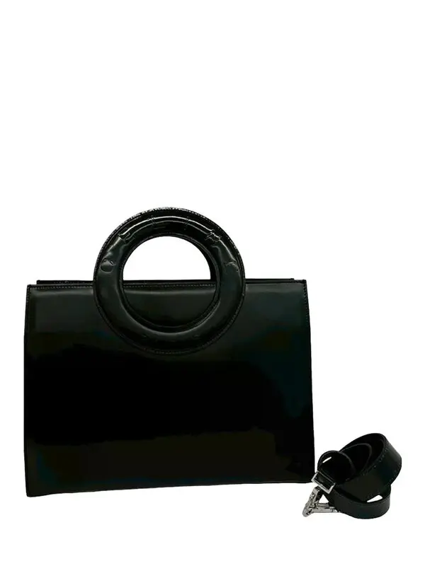 Celine 20th Century Round Handle Leather Satchel - Black