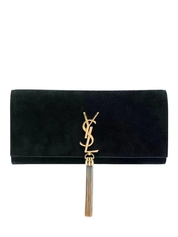 Saint Laurent Suede Monogram Kate Tassel Clutch Bag - Black