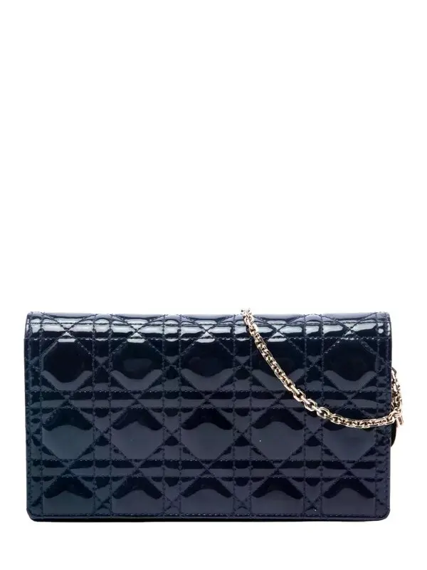 Dior Patent Cannage Lady Pouch With Chain Crossbody Bag - Blue