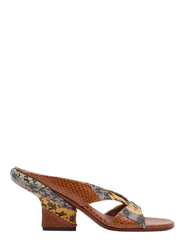 Dries Van Noten Patchwork Crocodile-effect Leather Mules - Tan