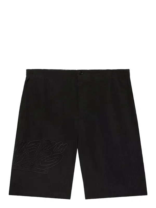 Off-White Textured Organza Bowling Shorts With Handstyle Logo Embroidery - Black