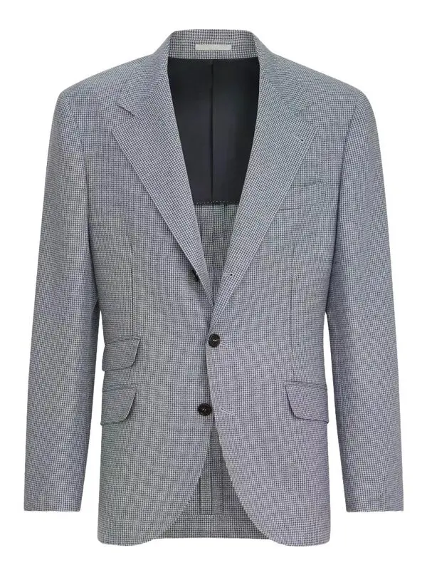 Brunello Cucinelli Cashmere And Silk Houndstooth Flannel Deconstructed Cavallo Blazer - Blue