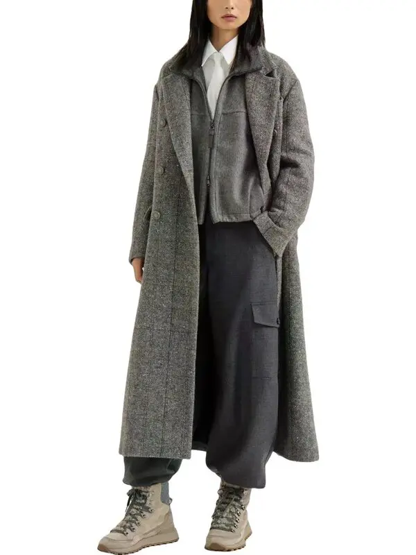 Brunello Cucinelli Hand-crafted Virgin Wool Double Cloth Bomber Jacket With Monili Zipper Detail - Grey