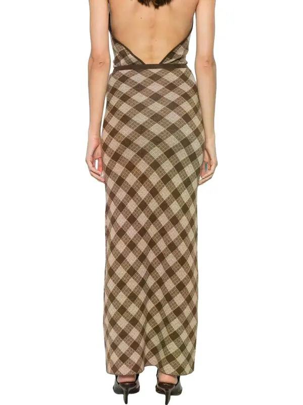 AYA MUSE Checkered Maxi Skirt - Brown