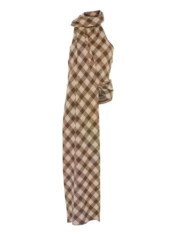 AYA MUSE Checkered Halterneck Blouse - Brown