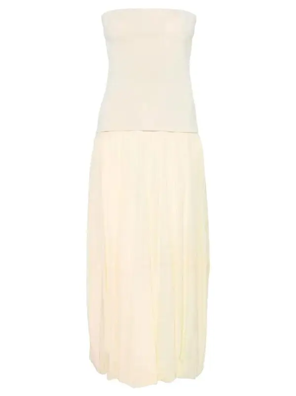 ST. AGNI Strapless Ribbed Midi Dress With Balloon Hem - Neutrals