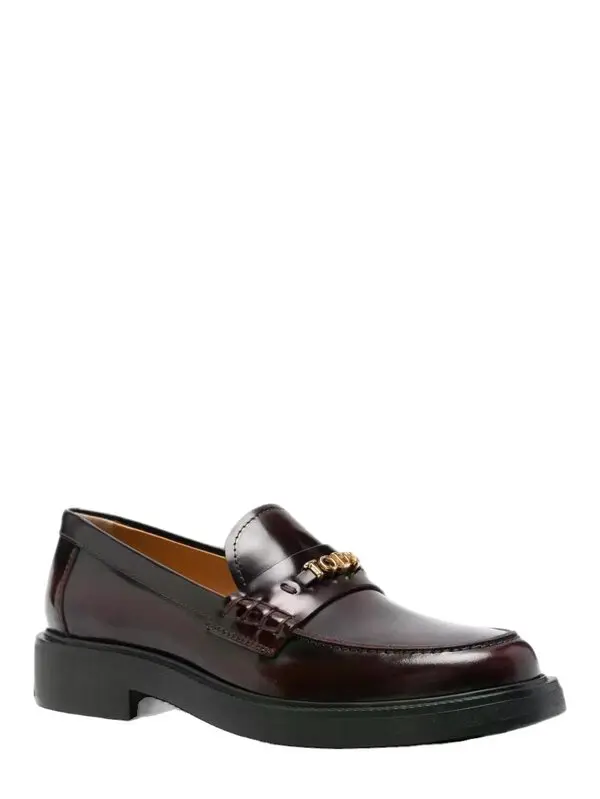TOD'S Logo-plaque Leather Loafers - Red