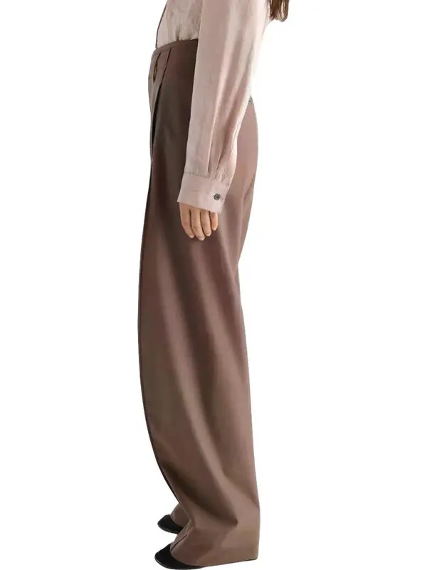 LEMAIRE Baggy Tropical Wool Blend Pants With Twisted Seam - Brown