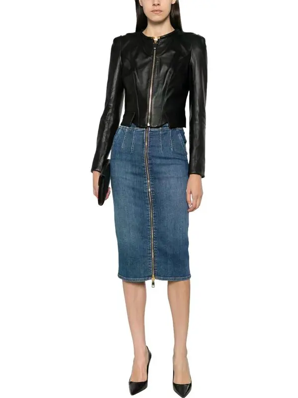 Elisabetta Franchi Leather Peplum Hem Jacket - Black