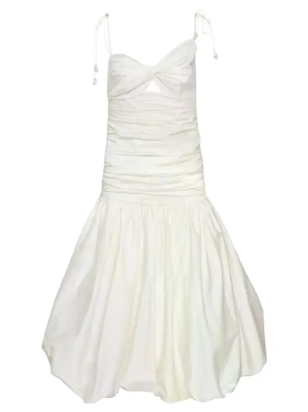 SELF-PORTRAIT Gathered Midi Dress With Keyhole Cut-out - White