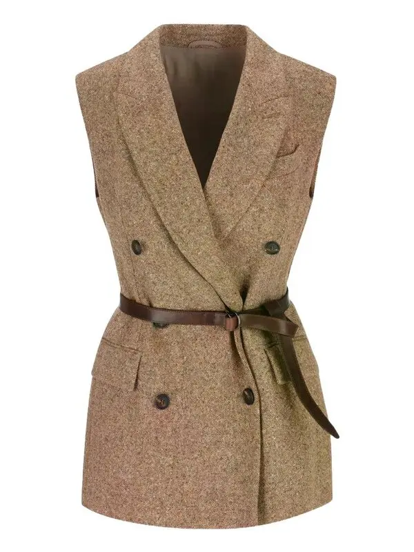 Brunello Cucinelli Belted Double-breasted Waistcoat - Brown