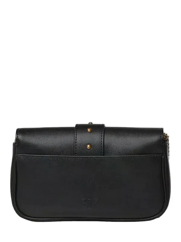 Pinko Love Bag Pocket Small Leather Shoulder Bag With Jewel Buckle - Black