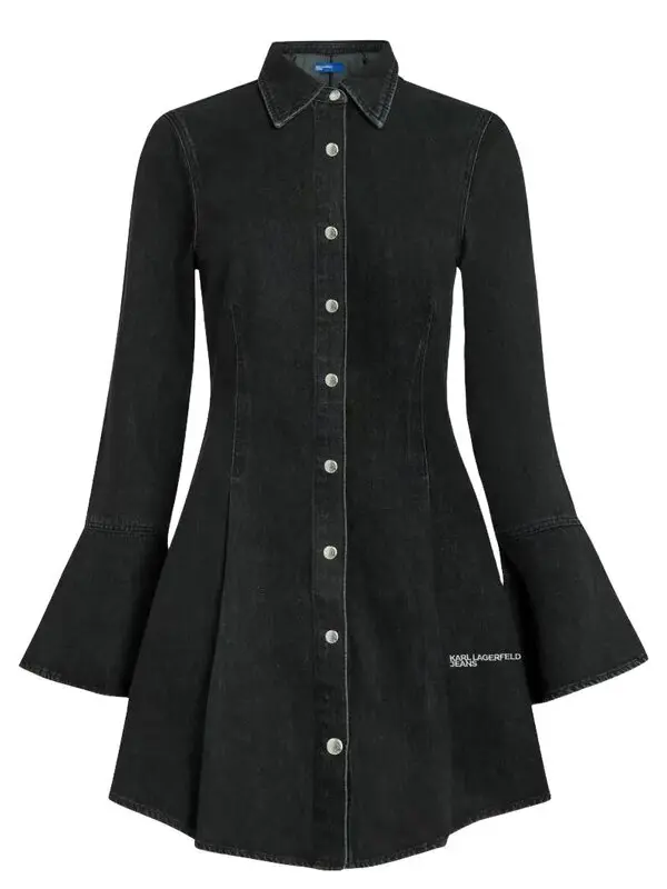 Karl Lagerfeld Denim Flared Sleeve Shirt Dress - Black