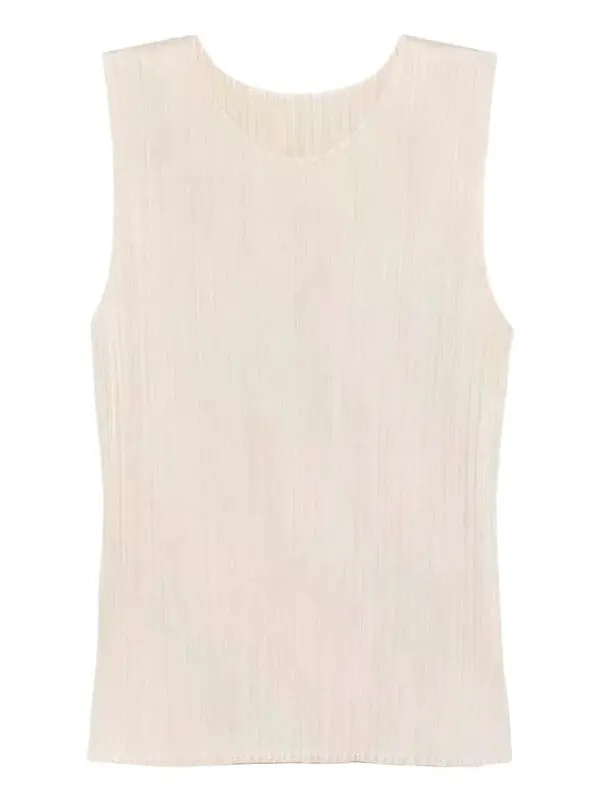 Issey Miyake Sleeveless Round Neck Pleated Top - Neutrals