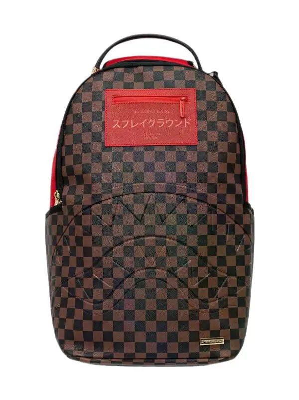SPRAYGROUND Check Pattern Shark Mouth Motif Backpack - Brown