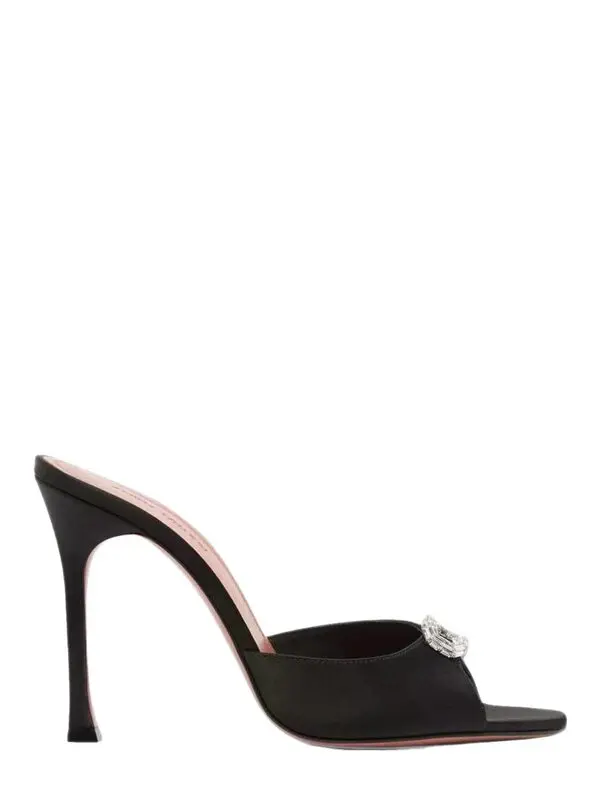 Amina Muaddi Mini Camelia Slippers 105 Satin - Black