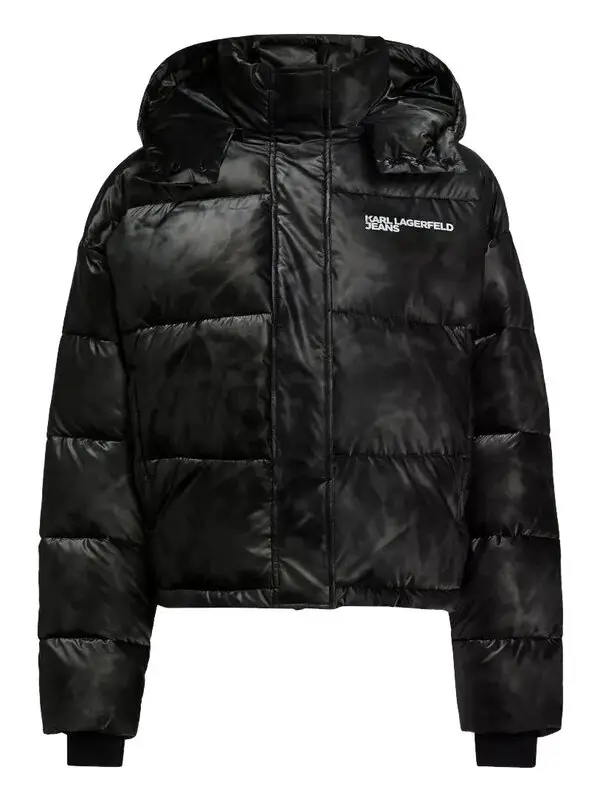 Karl Lagerfeld Cropped Puffer Jacket With Hood And Logo Detail - Black