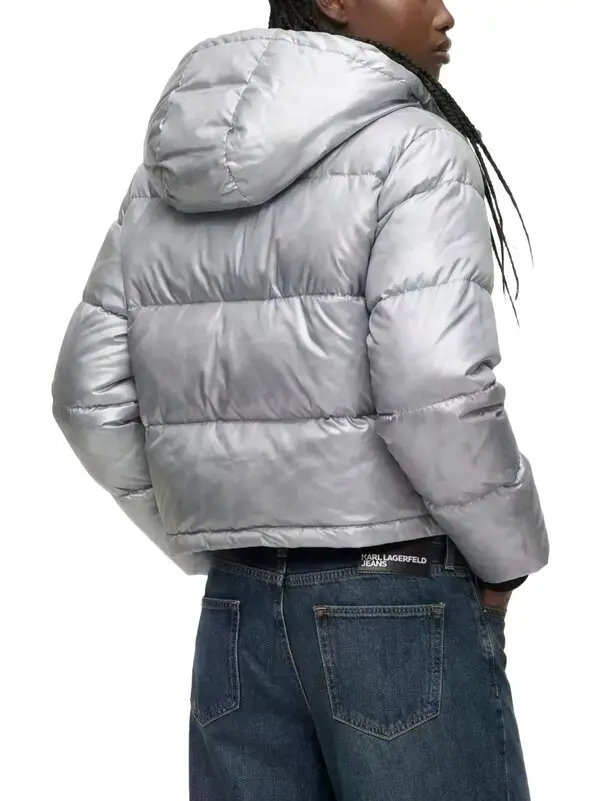 Karl Lagerfeld Cropped Shiny Puffer Jacket - Silver