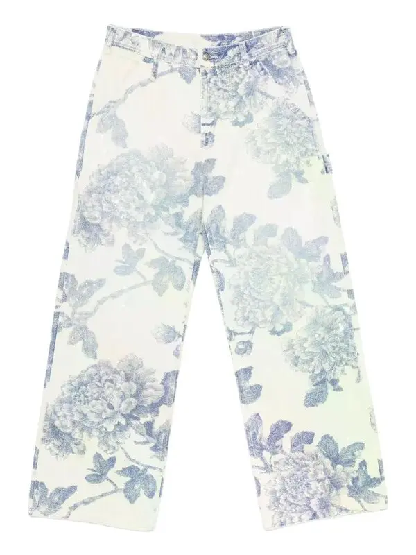 R13 Floral Print Wide Leg Jeans - White