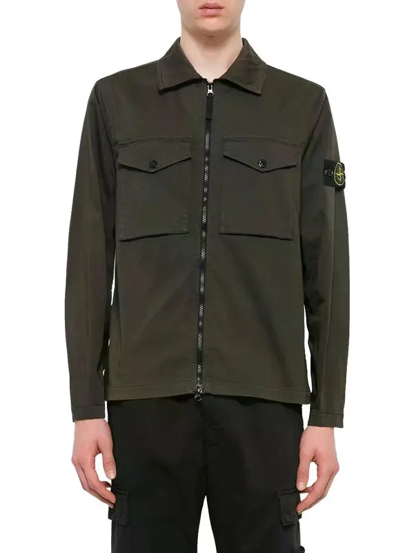 Stone Island Stretch Organic Cotton Satin Shirt - Green